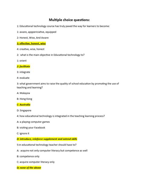 Multiple Choice Questions 1 Pdf