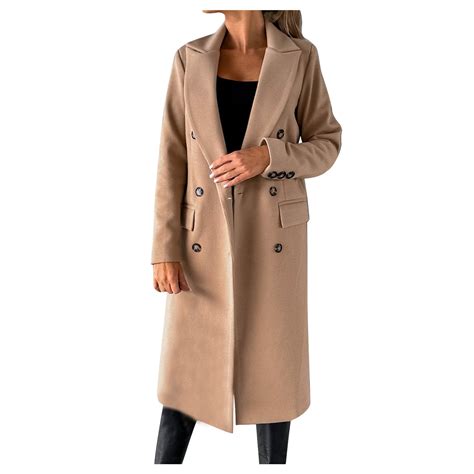 Pejock Womens Double Breasted Trench Coats Mid Length Belted Overcoat