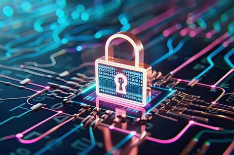 Holographic Padlock Amidst Data Streams And Binary Code In Hightech