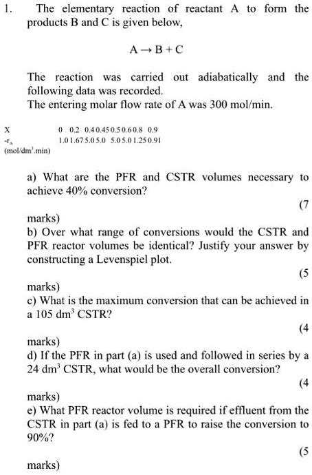 SOLVED The Elementary Reaction Of Reactant A To Form The Products B And C Is Given Below A B