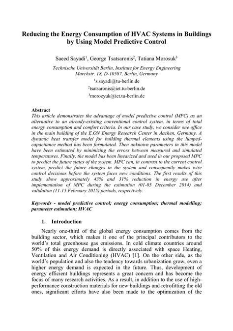 Pdf Reducing The Energy Consumption Of Hvac Systems In Buildings By