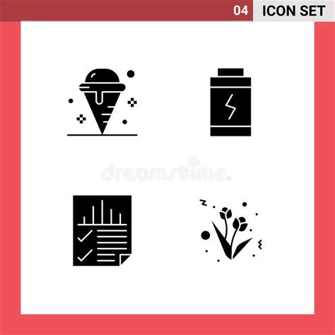 User Interface Pack Of 4 Basic Solid Glyphs Of Cream Document Summer Charge Report Stock