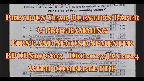 C Programming Pyq Dec23jan2024 Vtu Syllabus 22 Scheam All Streams With Pdf Youtube
