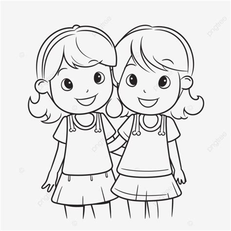 두 어린 소녀 색칠 페이지 개요 스케치 드로잉 벡터 베스티 드로잉 절친 개요 베스티 스케치 Png 일러스트 및 벡터 에 대한 무료 다운로드 Pngtree