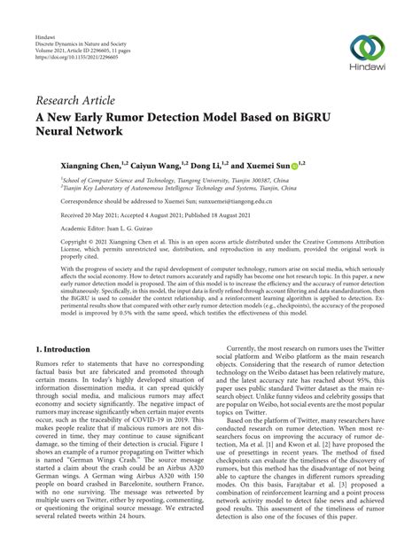 Pdf A New Early Rumor Detection Model Based On Bigru Neural Network