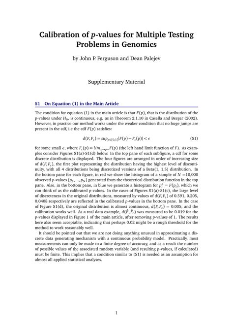 Pdf P Value Calibration For Multiple Testing Problems In Genomics