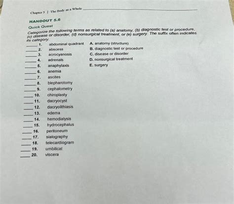 solved handout 5 5 matching word parts portaining to body