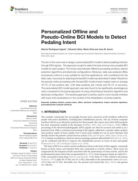 Pdf Personalized Offline And Pseudo Online Bci Models To Detect