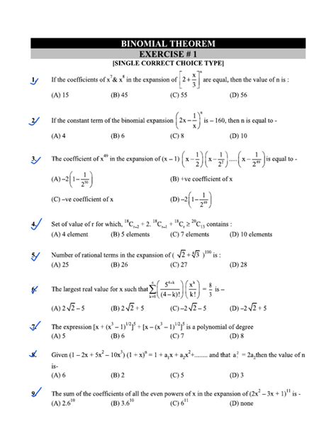 BINOMIAL THEOREM SHEET Narayana | PDF