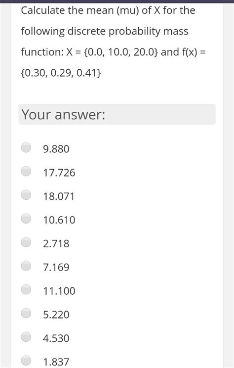 Solved Calculate The Mean Mu Of X For The Following Chegg Com