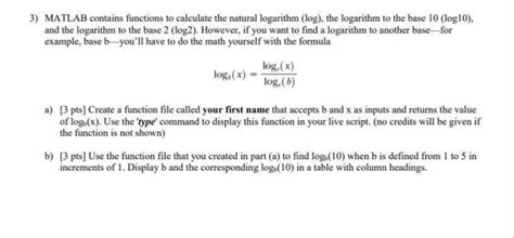 Solved 3 Matlab Contains Functions To Calculate The Natural