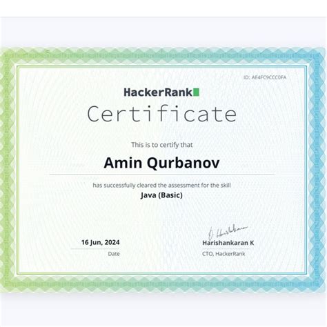 amin qurbanov on linkedin java certification hackerrank