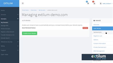 Manage A Domain Client Area • Extilum Knowledgebase