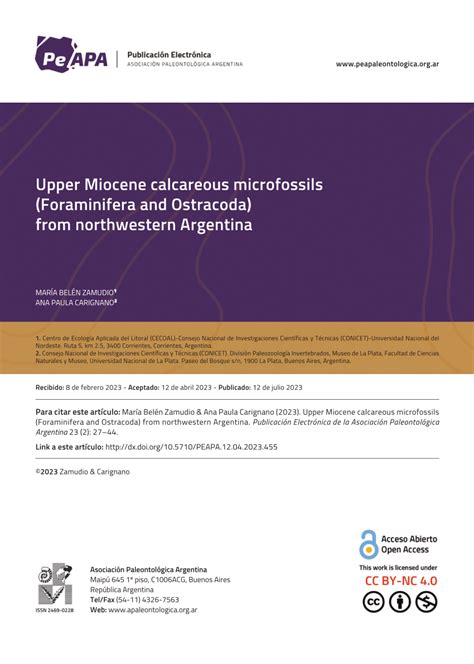 Pdf Upper Miocene Calcareous Microfossils Foraminifera And Ostracoda From Northwestern Argentina