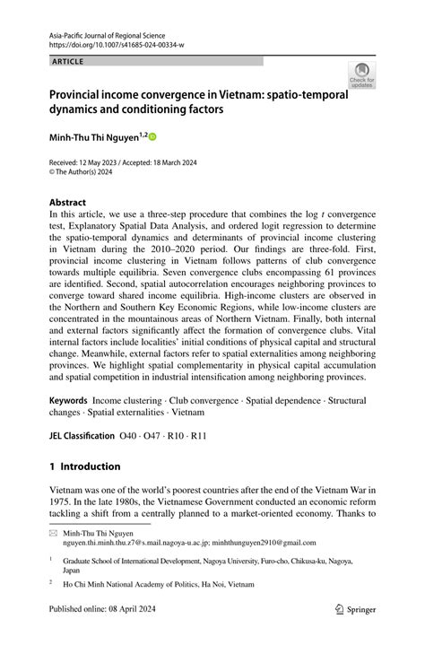 Pdf Provincial Income Convergence In Vietnam Spatio Temporal