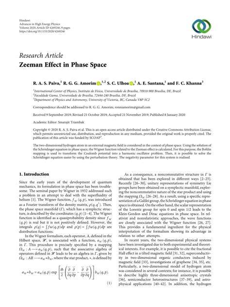 Pdf Zeeman Effect In Phase Space