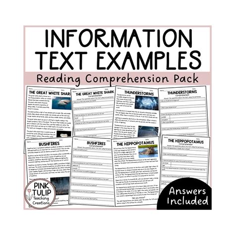 Information Text Examples Ten Reading Samples With Comprehension Etsy