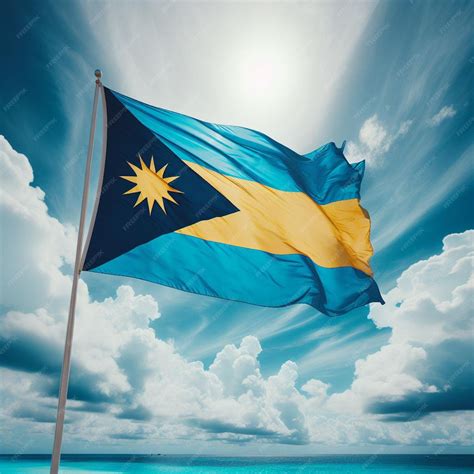 Premium Photo A Flag With A Blue And Yellow Flag Flying In The Sky
