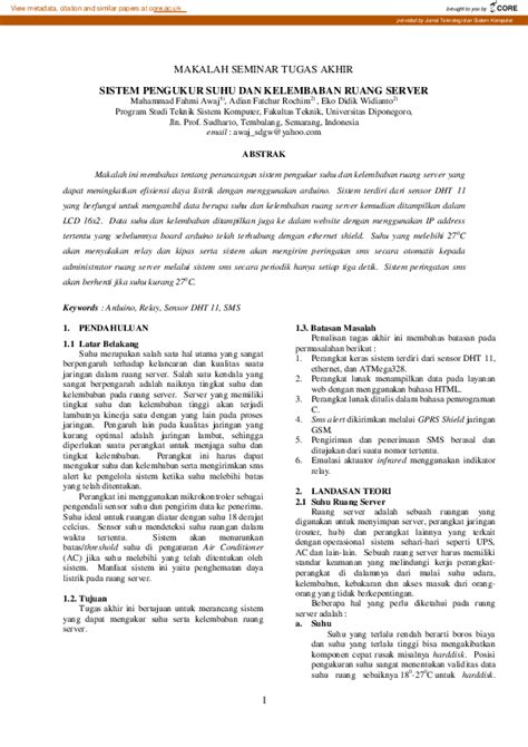 Pdf Sistem Pengukur Suhu Dan Kelembaban Ruang Server