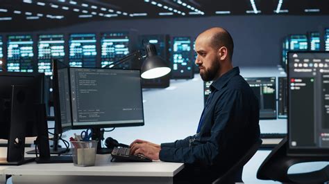 It Engineer Programming In Server Hub Housing Advanced Equipment Storing Massive Datasets