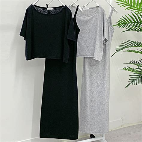 여름신상 당일출고🚛120까지체형보정투피스세트 빅사이즈 크롭반팔티셔츠 나시원피스 세트810롱치마 스커트 스판티 봄여름가을