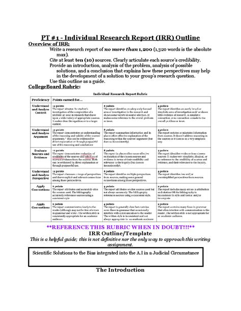 Ibrahim Peer Outline Pt 1 Individual Research Report Irr Outline Overview Of Irr Write A
