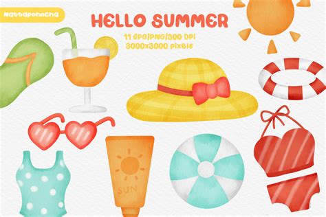 Watercolor Cute Summer Clipart Graphic By Nattapohncha · Creative Fabrica