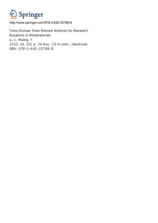Time Domain Finite Element Methods For Maxwell S Equations In Metamaterials PDF