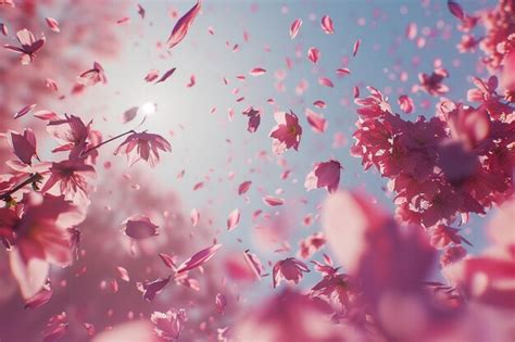 Cascading Cherry Blossom Petals In A Gentle Breeze Premium AI