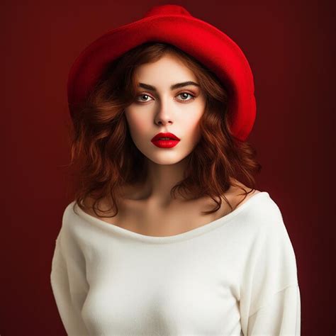 Premium Ai Image Beautiful Young Woman Wearing Red Hat