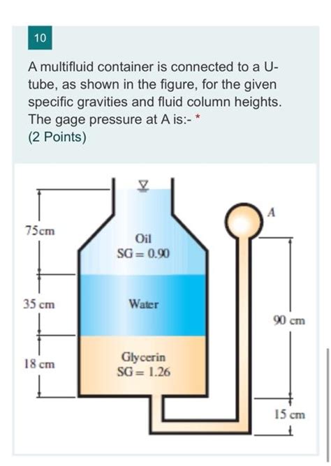 solved 10 a multifluid container is connected to a u tube