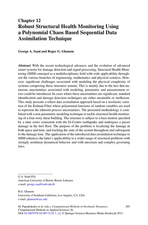 Pdf Robust Structural Health Monitoring Using A Polynomial Chaos
