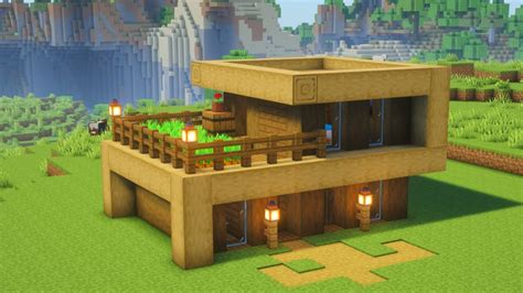 How To Build Easy Modern Wooden House In Minecraft Tutorial Youtube