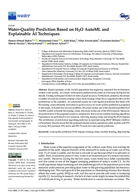 Pdf Water Quality Prediction Based On H2o Automl And Explainable Ai