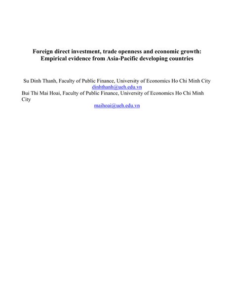 Pdf Foreign Direct Investment Trade Openness And Economic Growth Empirical Evidence From