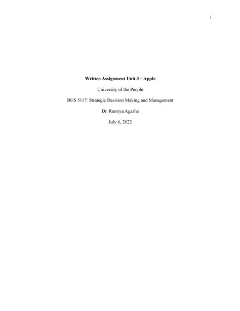 Written Assignment V1 Written Assignment Unit 3 3 Apple University Of The People Bus 5117