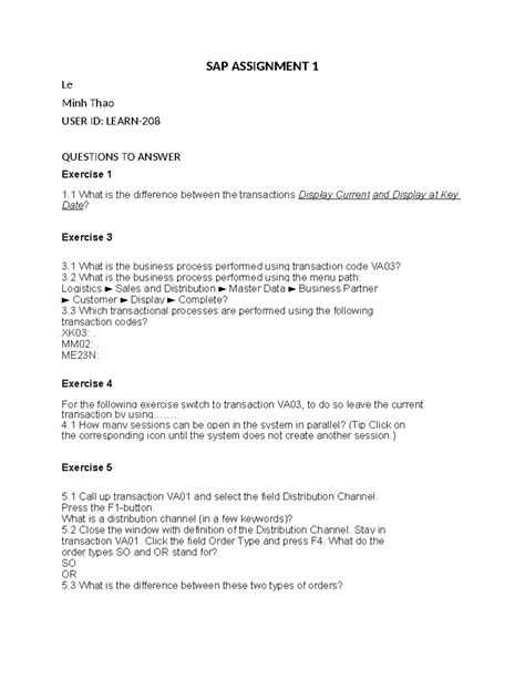 Sap Assignment 1 Template Sap Assignment 1 Le Minh Thao User Id