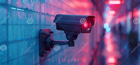 Security Surveillance Camera With Red Light In Urban Setting