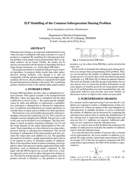 Pdf Ilp Modelling Of The Common Subexpression Sharing Problem