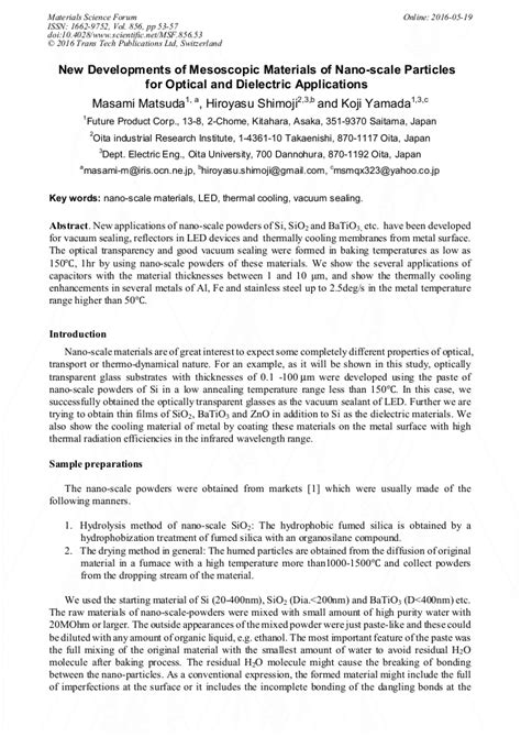 New Developments Of Mesoscopic Materials Of Nano Scale Particles For