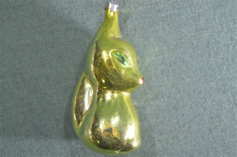 Купить Елочная новогодняя игрушка Лиса лисичка золотая Стекло подвес СССР 1 цены фото