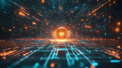 An Abstract Representation Of Ai As A Glowing Quantum Computer Stock