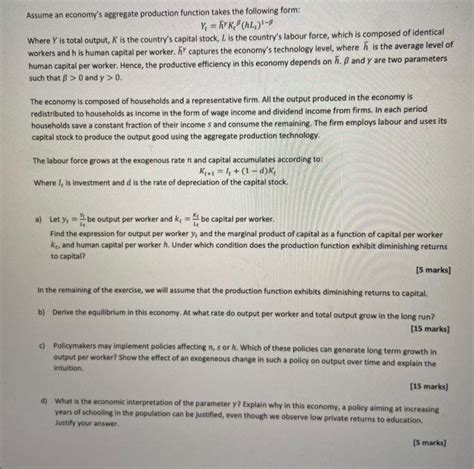 Assume An Economys Aggregate Production Function