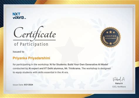 Priyanka Priyadarshini On Linkedin Nxtwave Ai Certificate Generativeai Achievementunlocked