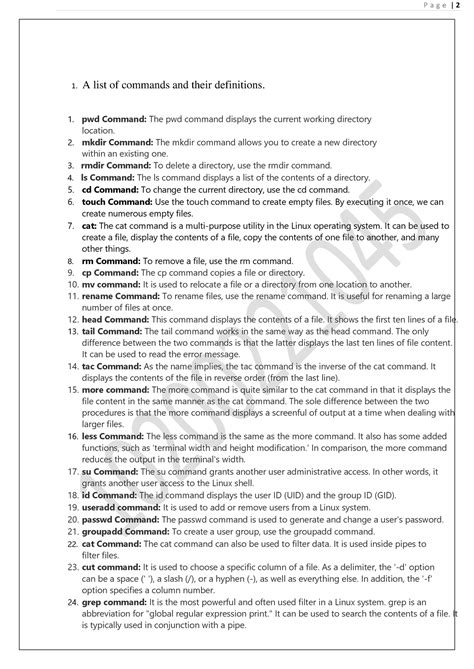 Pca1 Operating Systems Lab 49 1 A List Of Commands And Their