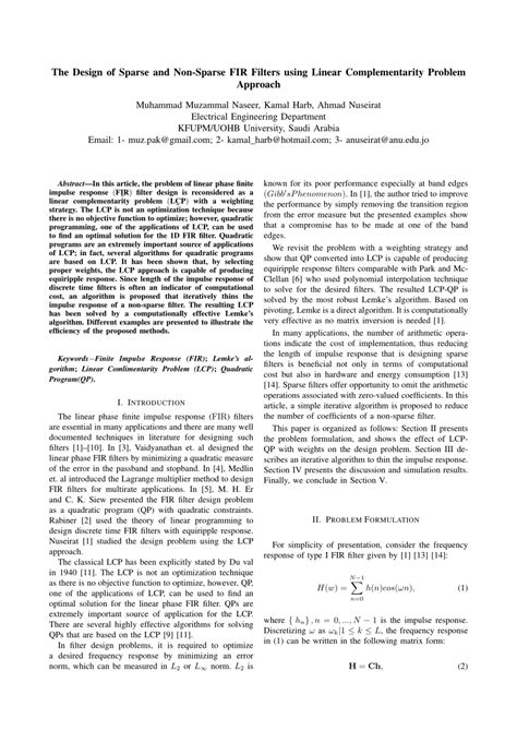 pdf the design of sparse and non sparse fir filters using linear
