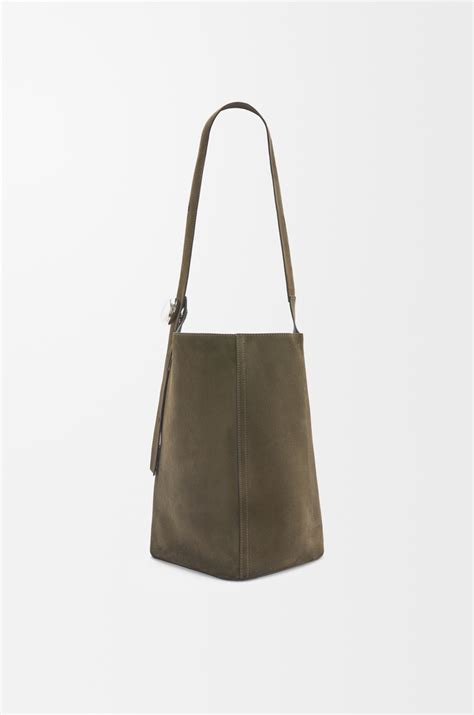 Large Pebble Bucket Bag In Suede Calfskin Green Loewe