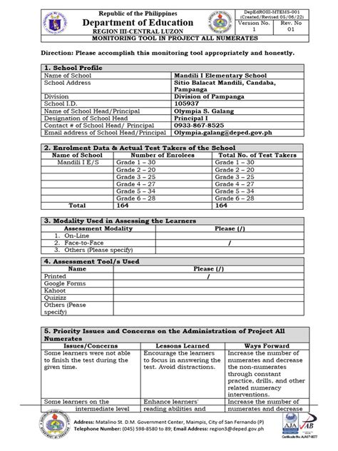Mandili I Es Monitoring Tool In The Administration Of Pan For Sy 2023 Mandili I Es Monitoring Tool In The Administration Of Pan For Sy 2023