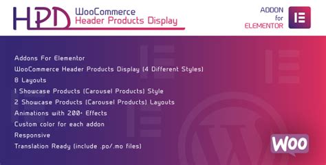 woocommerce header products anzeige für elementor wordpress plugin