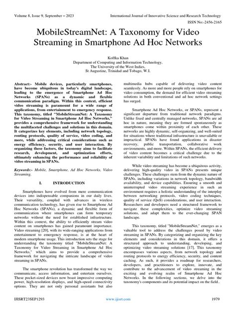 Mobilestreamnet A Taxonomy For Video Streaming In Smartphone Ad Hoc Networks Pdf Routing